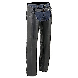 Milwaukee Leather Chaps for Men's Black Premium Leather- Classic Jean Style Pockets Motorcycle Riders Chap- LKM5781 - X-Large