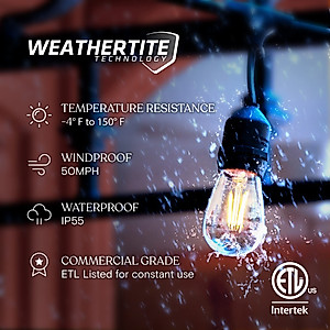 Brightech Ambience Pro - Waterproof LED Outdoor String Lights - Hanging, Dimmable 2W Vintage Edison Bulbs - 48 Ft Commercial Grade Patio Lights Create Cafe Ambience In Your Backyard