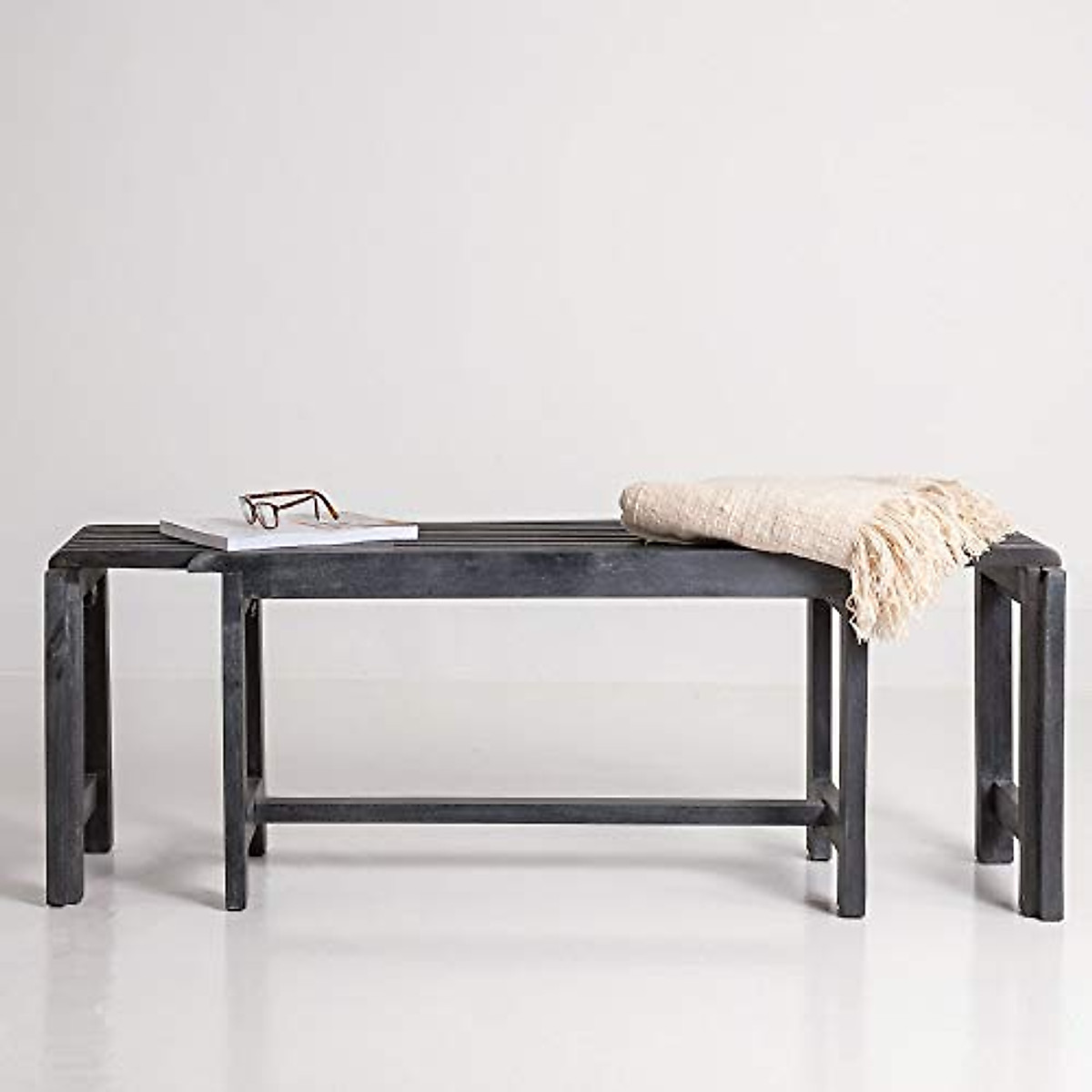 East at Main Bench, Extendable Bench Made of Solid Mango Wood, can Extend from 35" to 60" (Black)