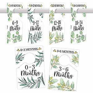 6 Hanger Dividers Baby Closet Size Dividers - Greenery Baby Closet Dividers, Baby Closet Organizer For Nursery Organization, Baby Essentials For Newborn Essentials, Nursery Closet Dividers Girl or Boy