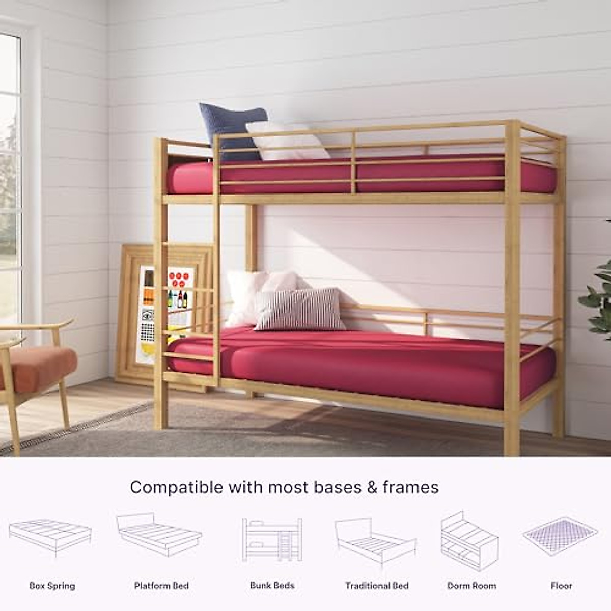 NapQueen 5 Inch, Twin Mattress, Memory Foam Pink Mattress - Medium Feel - CertiPUR-US Certified - Twin Bed Mattress in a Box, Breathable Soft Fabric Cover