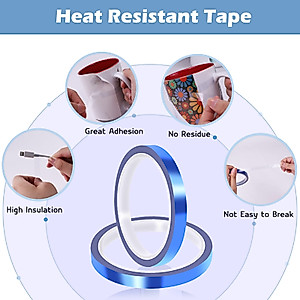 HTVRONT Blue Heat Tape - 10mm X 33m Heat Resistant Tape 2 Rolls Heat Tape, No Residue High Temperature Tape, High Adhesion Heat Tape for Sublimation, Heat Press, HTV Heat Transfer Tape