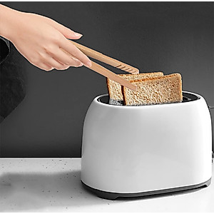 Bamboo Toast Tongs, 7 Inches Mini Wood Cooking Tong with Anti-slip Design Great for Serving Food/Toaster/Bread & Pickles/Sugar/Barbecue,Small Kitchen Tongs Multi-use for Salad, Grilling, Frying (2)