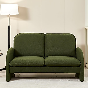 VnndeNest 59" Loveseat Sofa, Lambswool Sherpa Fabric Mid Century Modern Sofa, Upholstered Comfy Small Couches with Cushions & Armrest, 2 Seater Small Sofa for Small Spaces, Living Room, Bedroom, Green