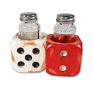 Urbalabs Gambler Poker Casino Dice Salt and Pepper Shaker Caddy Fun Gaming Kitchen Decorations Kitchen Ranch Decorations Rustic Cowboy Decor Hand Painted