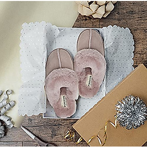 Dearfoams Womens Fireside Sydney Shearling Fur Indoor/Outdoor Scuff With Wide Widths Slipper, Dusty Pink, 9 US