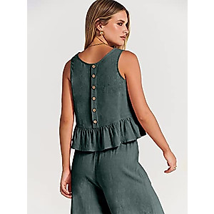 ANRABESS Two Piece Outfits for Women Cruise Resort Wear 2023 Summer Set Vacation Sleeveless Linen Crop Tank Top Casual Matching Lounge Sets Tracksuits Long Pants Jumpsuits Clothes 817shenhui-L