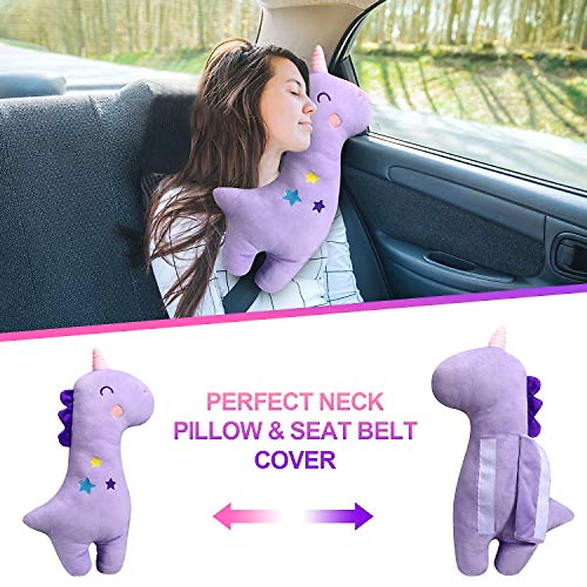 Farochy Unicorn Seat Belt Pillow Kids Cover, Vehicle Shoulder Pads, Car Seatbelt Cushion for Kids, Strap Pillows Animal Travel (Purple)