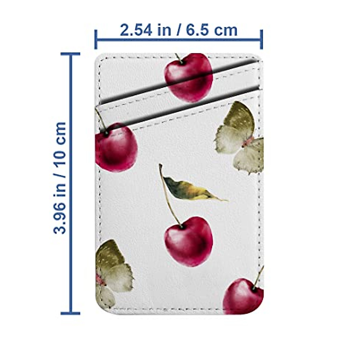 Diascia Pack of 2 - Cellphone Stick on Leather Cardholder ( Natural Watercolor Cherry Butterfly Pattern Pattern ) ID Credit Card Pouch Wallet Pocket Sleeve