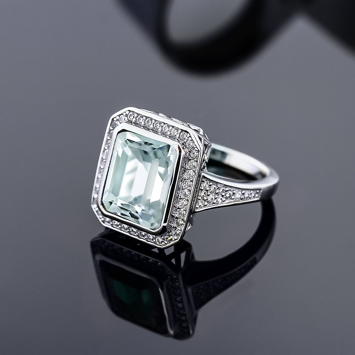 Gem Stone King 925 Sterling Silver Simulated Aquamarine Ring For Women | 5.00 Cttw | Emerald Cut 11X9MM | Available In Size 5, 6, 7, 8, 9