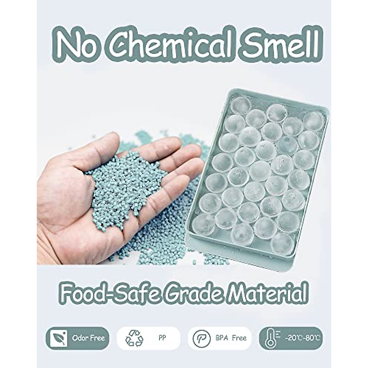 EWRITN Ice Cube Tray, Round Ice Ball Maker for Freezer,Circle Ice Trays Making 99pcs with Sphere Ice Balls Chilling Drinks （3Pack Blue Trays, 3 Steel Metal Straws,1 Ice Bucket Scoop & Tong）