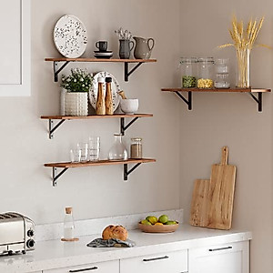 DINZI LVJ Wall Shelves, 23.6 x 7.9 x 6.0 Inch Floating Shelves for Wall, Set of 2, Easy-to-Install Wall Storage Ledges with Sturdy Metal Brackets for Living Room, Bathroom, Kitchen, Rustic Brown