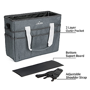 Jjring Craft Organizer Tote Bag, Large Art Storage Caddy with Multiple Pockets, Gray Sewing Bag for Art, Craft, Scrapbooking, School, Medical, and Office Supplies Storage