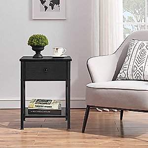 VECELO Versatile Nightstands X-Design Side End Table Night Stand Storage Shelf with Bin Drawer for Living Room Bedroom,Black