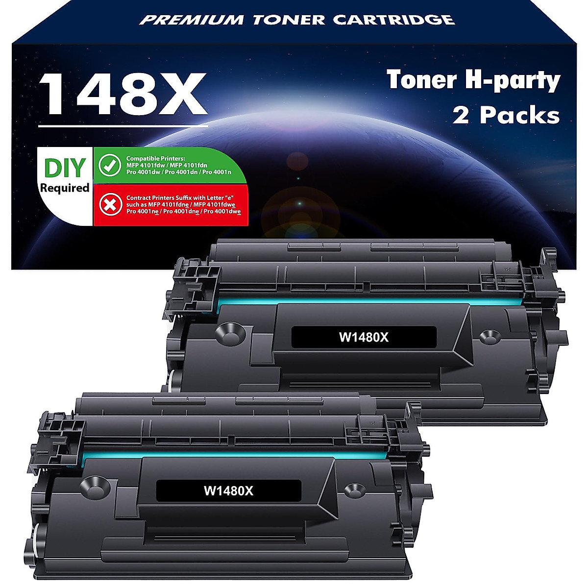 148X 148A Toner Cartridge Black High Yield 2 Pack Compatible Replacement for HP 148X 148A W1480X W1480A for HP Laserjet Pro 4001dw 4001dn 4001n MFP 4101fdw 4101fdn Printer Ink