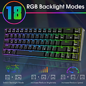 RK ROYAL KLUDGE RK68 (RK855) 65% Mechanical Gaming Keyboard, RGB Backlit Ultra-Compact 60% Layout 68 Keys Wired Keyboard, Hot Swappable Keyboard with Stand-Alone Arrow/Control Keys, Red Switch, Black