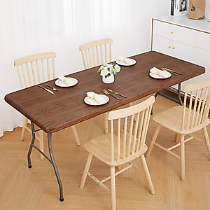 Smiry Rectangle Picnic Tablecloth, Waterproof Elastic Fitted Table Covers for 6 Foot Tables, Wipeable Flannel Backed Vinyl Tablecloths for Camping, Indoor, Outdoor (Brown, 30x72 Inches)