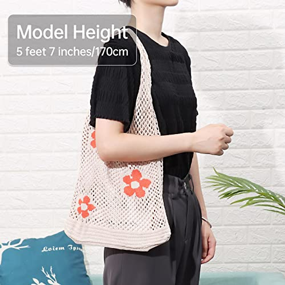 Ovida Crochet Tote Bag Mesh Beach Bag Fairycore Hobo Bag Fairy Grunge Aesthetic Shoulder Bag Y2k Purse for Women Girls