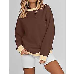 ZESICA Sweatshirt for Women Casual Long Sleeve Crewneck Oversized Pullover Jumper Tunic Tops,Rose,Small