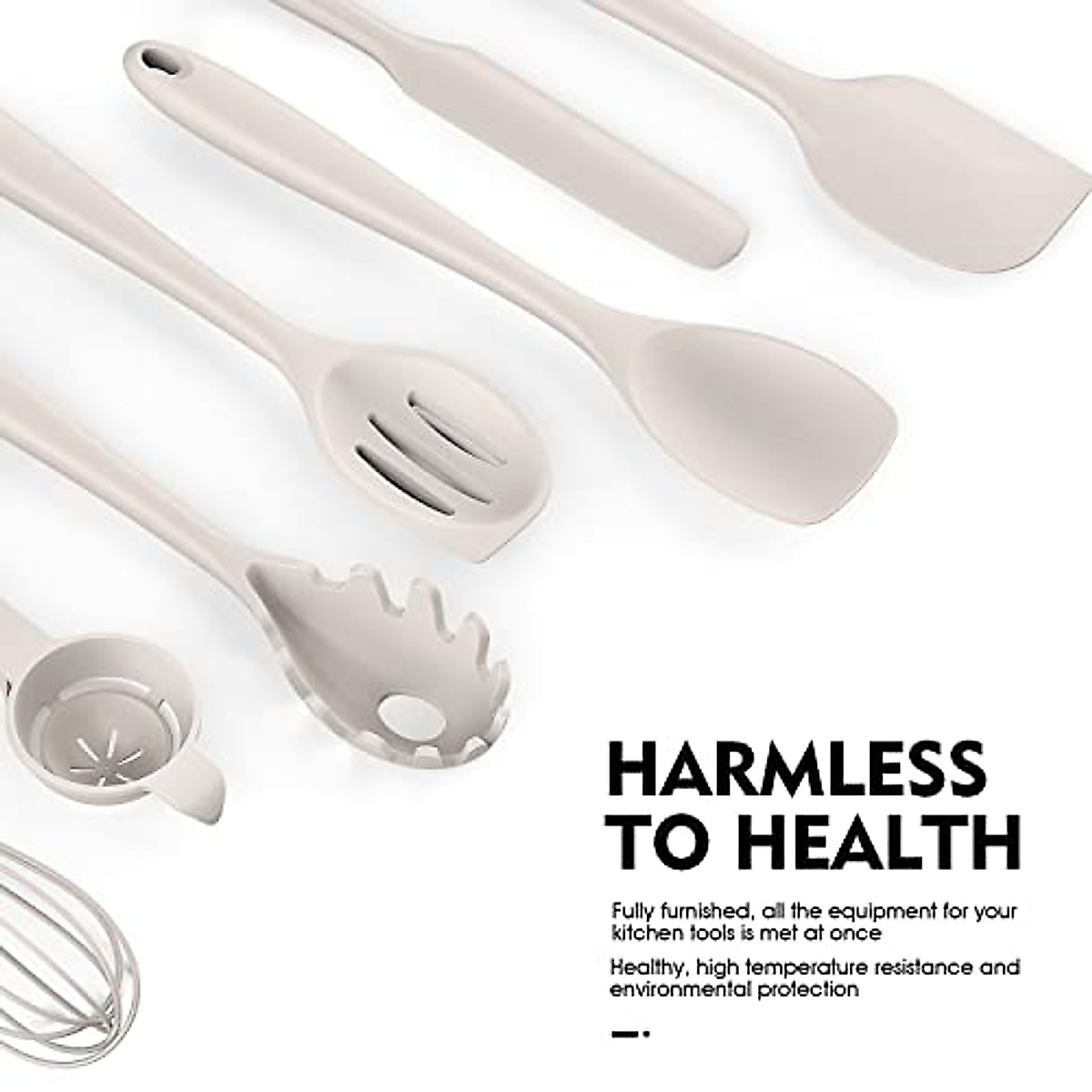 Dishwasher Safe Silicone Cooking Utensils Set - 446°F Heat Resistant Basic Silicone Kitchen Utensils,Turner Tongs, Spatula, Spoon, Brush, Whisk, Gadgets Tools for Nonstick Cookware (BPA Free - Khaki)