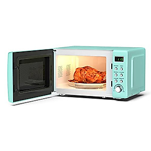Retro Microwave Oven, SIMOE Small Countertop Microwave 0.7 cu. ft. 700W with 8 Preset Cooking Options (Mint Green)