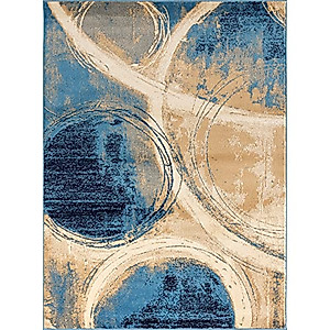 LUXE WEAVERS Howell Collection Abstract Circles Blue 8x10 Area Rug, Anti Shedding Modern Geometric Contemporary Rug