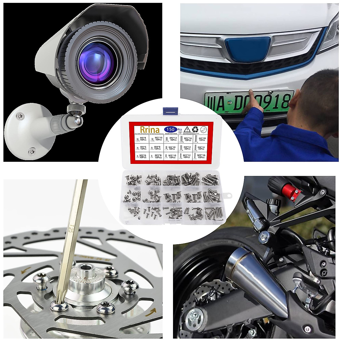 Rrina 150Pcs 304 Stainless Steel Flat Head Torx Security Machine Screws Tamper Resistant Screw Assortment Set, M3 M4 M5 with 3 Wrench(T10 T20 T25)