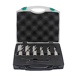 Annular Cutters Set 6pcs JESTUOUS 3/4 Inch Weldon Shank 1 Cutting Depth 1/2-1-1/16 Cutting Diameter Two Flat HSS Slugger Bits for Mag Drill Press with Pilot Pin
