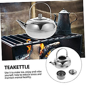 Tea Kettle 1pc Household Teakettle Grip Classic Round Drink Spout Cookware Large Belly Infuser Hiking Teapot X Travel with Maker Backing Induction Practical Stainless Gas Tea Pot tea (Color : Silver