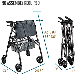 Stander EZ Fold-N-Go Rollator, Lightweight Folding Mobility Rolling Walker for Seniors and Adults, 6-inch Wheels, Locking Brakes, and Padded Seat with Backrest, Regal Rose