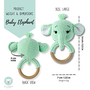 Hello Teddio Baby Rattle Teething Toy, Smooth Wooden Easy Grip Ring, Gender Neutral Baby Gifts