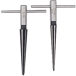 Faneta T Handle Taper Reamer Set 3-13mm(1/8''-1/2'') & 5-16mm(½"-5/8") Bridge Pin Hole Hand Held Tapered Reamers 6 Fluted Chamfer Reaming Guitar Woodworker Luthier Tool (Set of 2)