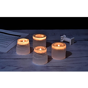 AMOYSTONE Selenite Tealight Holders Natural Crystal Candle Holders Decorative Tealight Candlestick White Candle Stand 2.5" 2PC