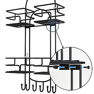 SRIWATANA Shower Caddy Hanging Over Head, Bathroom Shower Organizer Shower Rack Holder with Hooks for Razors - Black