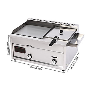 Commercial Deep Fryer with Griddle, Gas Propane Flat Top Griddle & Countertop Deep Gas Fryer, Outdoor Multi-function Griddle with Basket & Lid Restaurant Home Kitchen