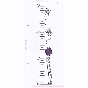 Butterflies and Flowers Growth Chart Vinyl Decals Girls Decor Stickers 7.5x37-Inch Plum