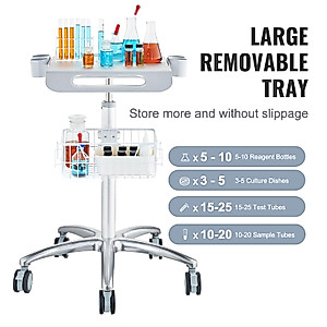 VEVOR Medical Cart Mobile Trolley Cart with Wheels 29.5"-41.3" Height Adjustable Stainless Steel Dental Cart Rolling Desktop Lab Cart with 16.5"× 15.7" Large Tabletop