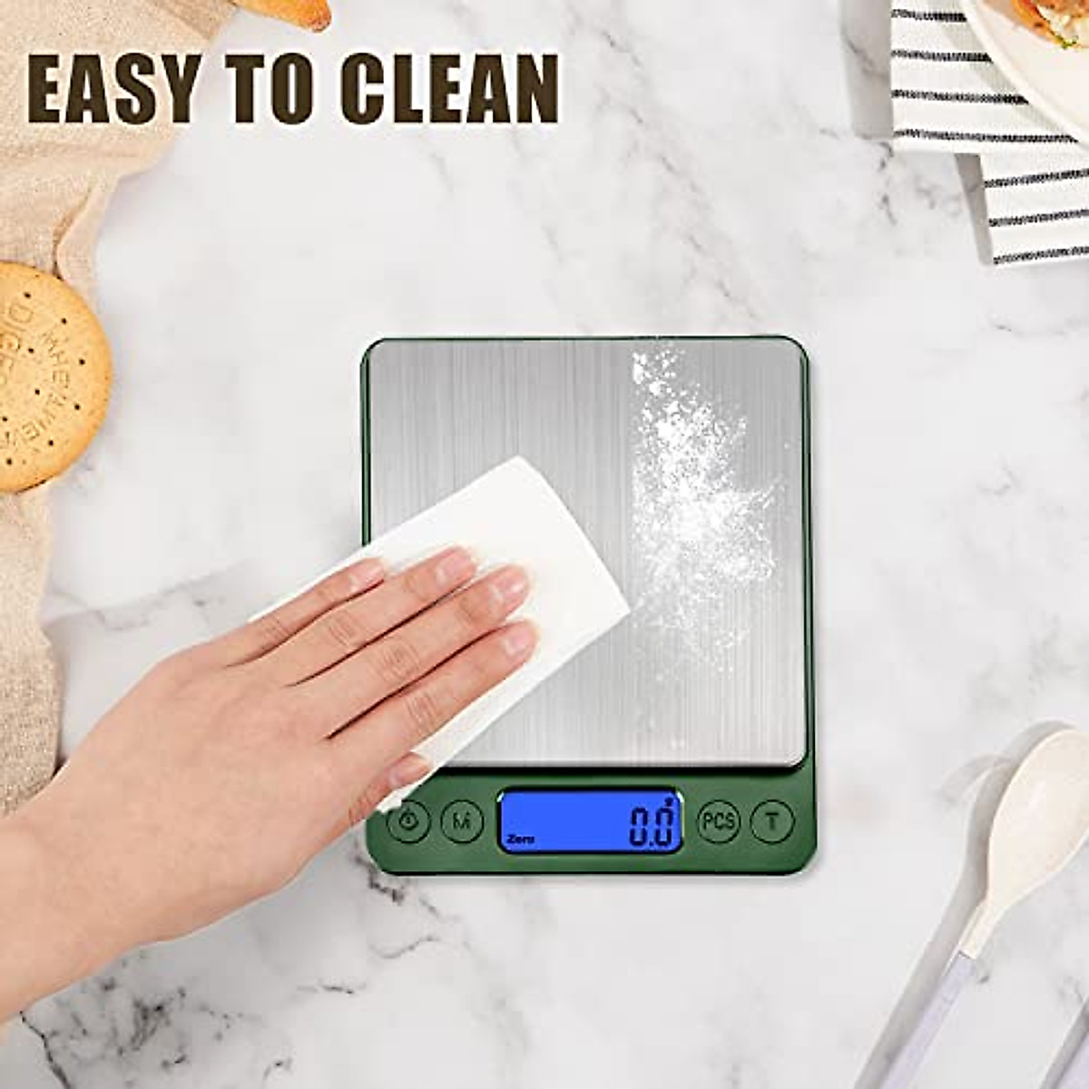 CHWARES Food Scale, Kitchen Scale with Trays 3000g/0.1g, Small Scale with Tare Function Digital Scale Grams and Ounces for Weight Loss, Dieting, Baking, Cooking, Meal Prep, Coffee, Green