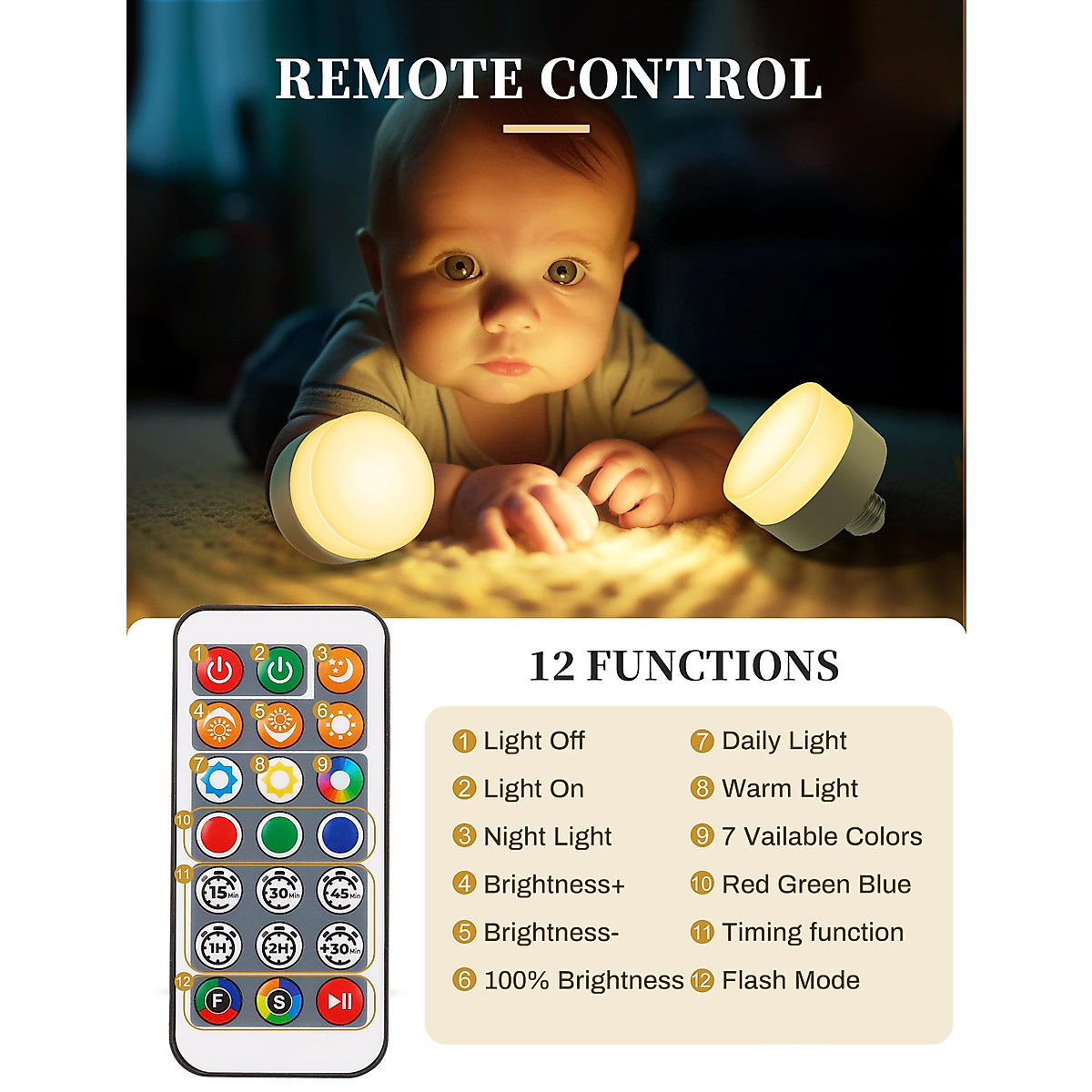 Rechargeable Battery Operated Light Bulb [2 Pack], Bright Rechargeable Light Bulbs, 3600mAh, 110lm, E26 Socket, Multiple Colors, Remote Control Puck Emergency Lamp,Timer,Dimmer,for Non-Hardwired