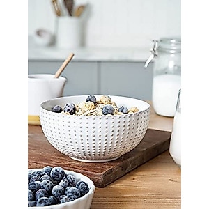 LE TAUCI Cereal bowls 26 OZ, Ceramic Soup Bowl for Kitchen, Embossment Stoneware Bowl House-warming Gift for Soup, Pho, Chip, Fruits, Salad, Noodle, Ramen - 6 Inch, Set of 4, Arctic white
