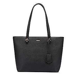 Handbags for Women Large Purses Faux Leather Tote Bag School Shoulder Bag with External Pocket, Black