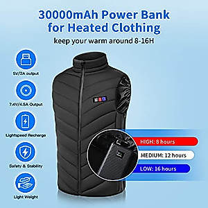 MOSILA Heated Vest Battery Pack, Portable Charger with DC and USB Output Ports, 5V/7.4V 30000mAh Power Bank for Heated Jacket and Heated Hoodie, LED Display Portable Charger for iPhone Android