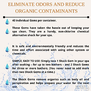 Macke Pool & Patio Silk Balance Shock Gems, Shock Oxidizer, for spas, hot tubs, Swim spas, 40 gems per Container, eliminates Odors, Reduces contaminates, silkbalance