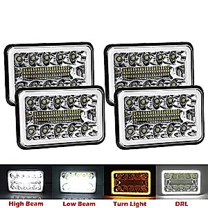 AMUNIESUN 4PCS 4X6 Inch LED Halo Headlights Sealed Beam DRL Turn Light Compatible With Chevy Suburban C10 C20 K10 K30 K5 Blazer (1981-1987) H4651 H4642 H4652 H4656 H4666 H4668 H6545 Replacement