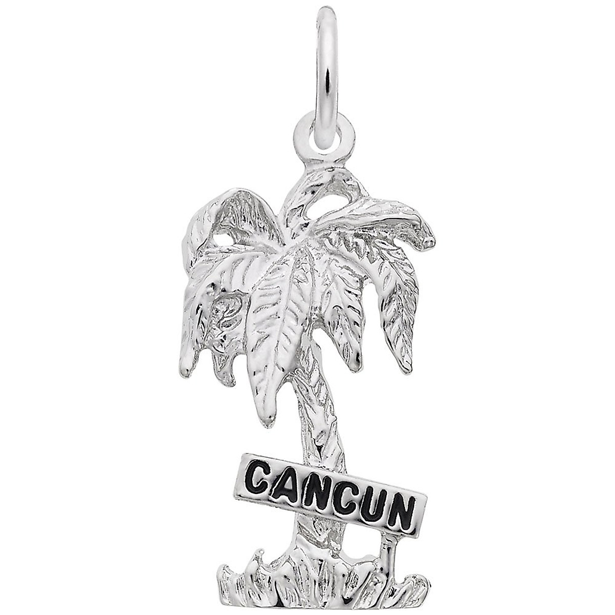 Cancun Palm W/Sign W/Bl.Paint Charm In Sterling Silver, Charms for Bracelets and Necklaces