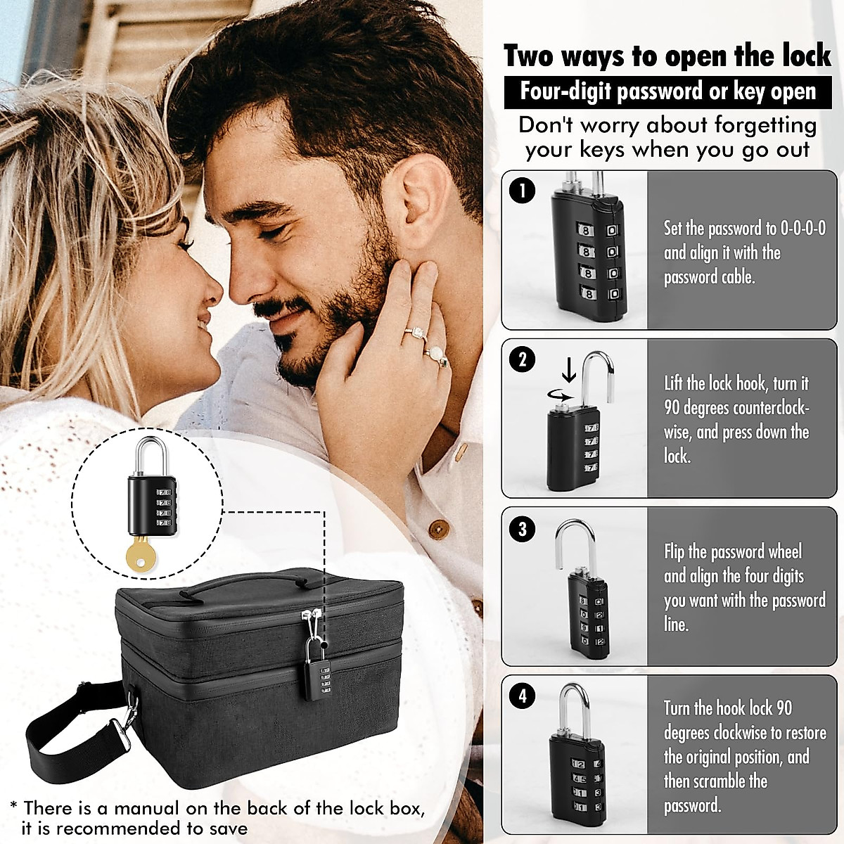 MUOUM Discreet Lockable Adult Storage Toy Bag And 2pcs L Size (8.6 * 11.8inch) Microfiber Drawstring Bag Box Organizer Container