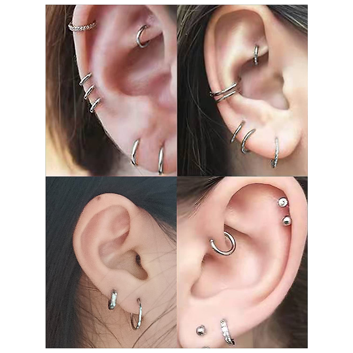 Xnsjeyy 14G Stainless Steel Nose Rings Hoops Hinged Clicker Septum Ring Lip Ring Cartilage Tragus Earrings Body Piercing Jewelry for Women Silver