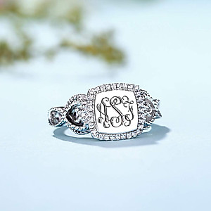 Getname Necklace Personalized Custom Engraved Classic Monogram Ring Sterling Silver 925 Wedding Band Ring Mother's Day Jewelry