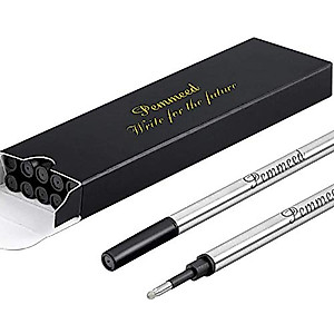 Pemmeed Rollerball Pen Refills Smooth Writing German Gel Ink,Parker Waterman Compatible Pen Refills Metal Standard Size Fine Point Black Ink Pack of 10 (Black)