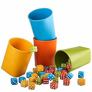 Tossing Tens - 50+ Fast, Frenzied Dice Games and 40 Colorful Dice - Included Deck of Unique Dice-chucking Activities for Game Night, 1-4 Players, Quick Play Time, Math Games (Deluxe w/Dice Cups)